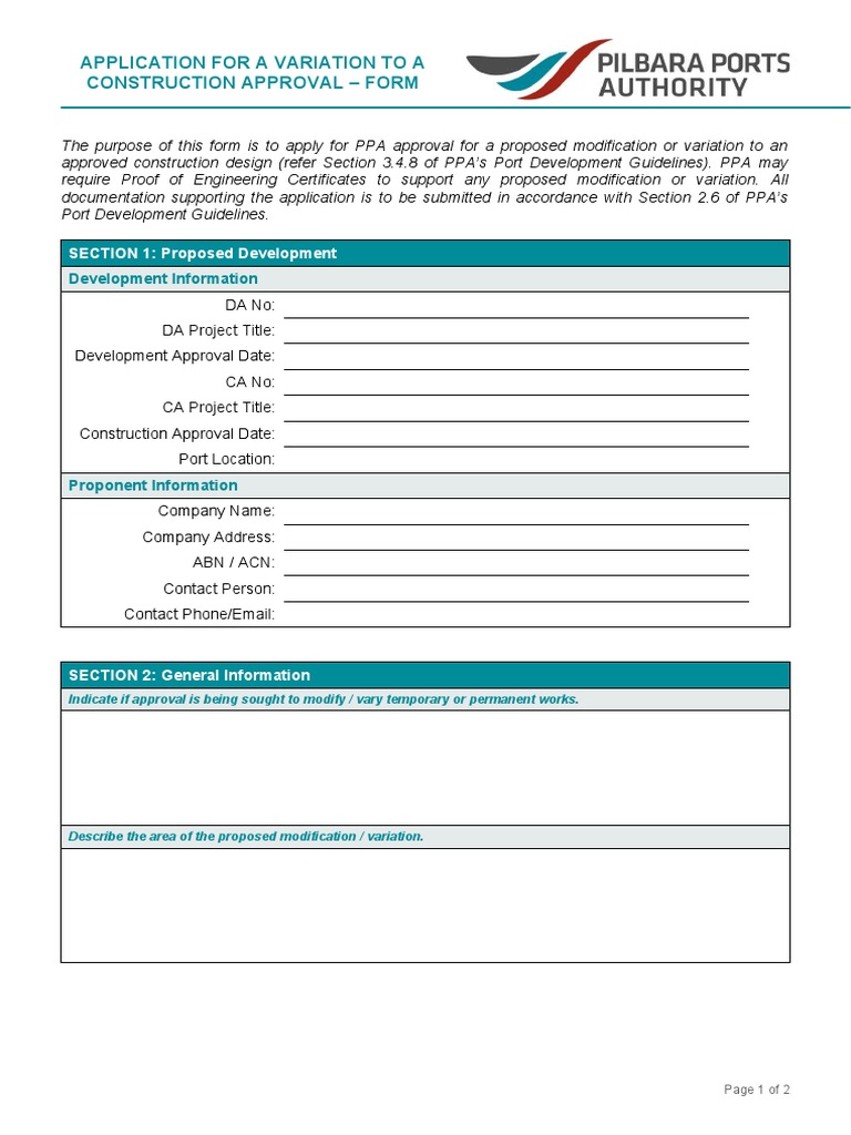 Construction Variation Form in Word Format | PDF