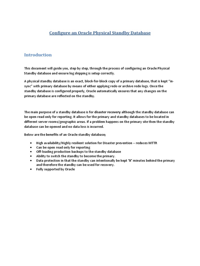 Configure An Oracle Physical Standby With Log Shipping | PDF | Port (Computer Networking ...