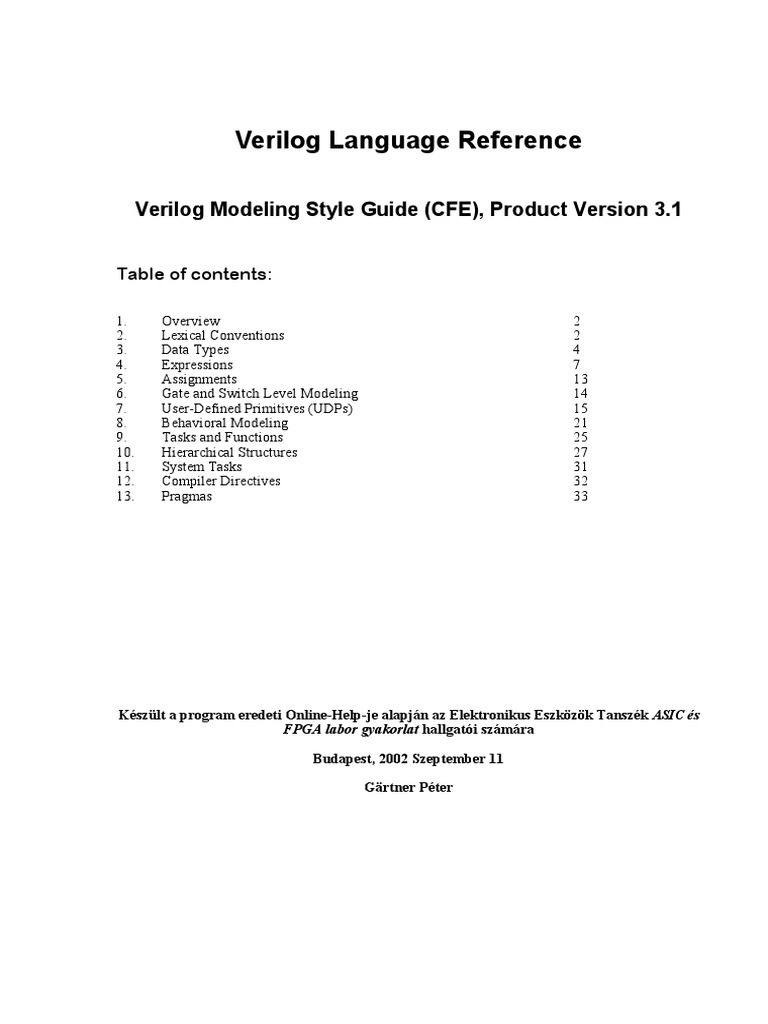 Verilog Language Reference: Verilog Modeling Style Guide (CFE), Product Version 3.1 | PDF ...