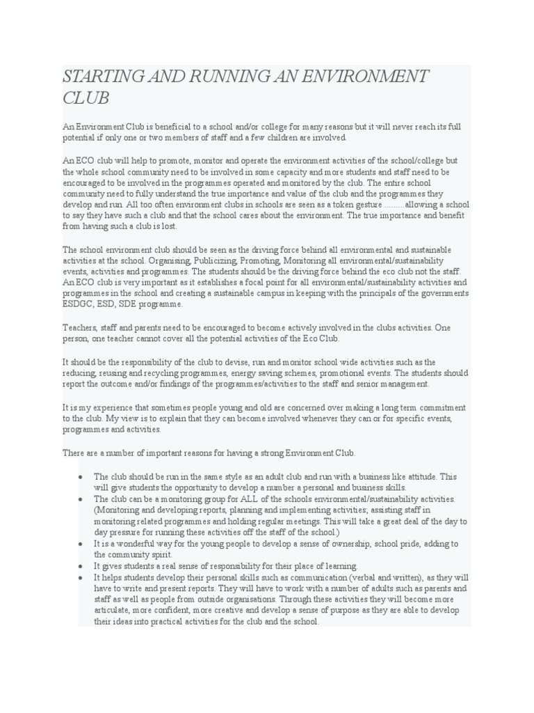 Starting an Environment Club Guide | PDF | Sustainability ...