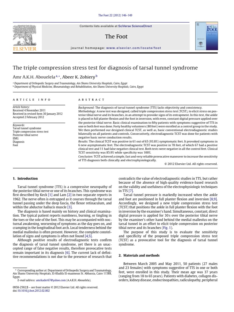The Triple Compression Stress Test For Diagnosis of Tarsal Tunnel ...