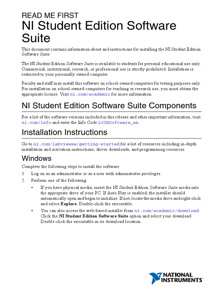 NI Student Edition Software Suite Components | PDF | Software ...