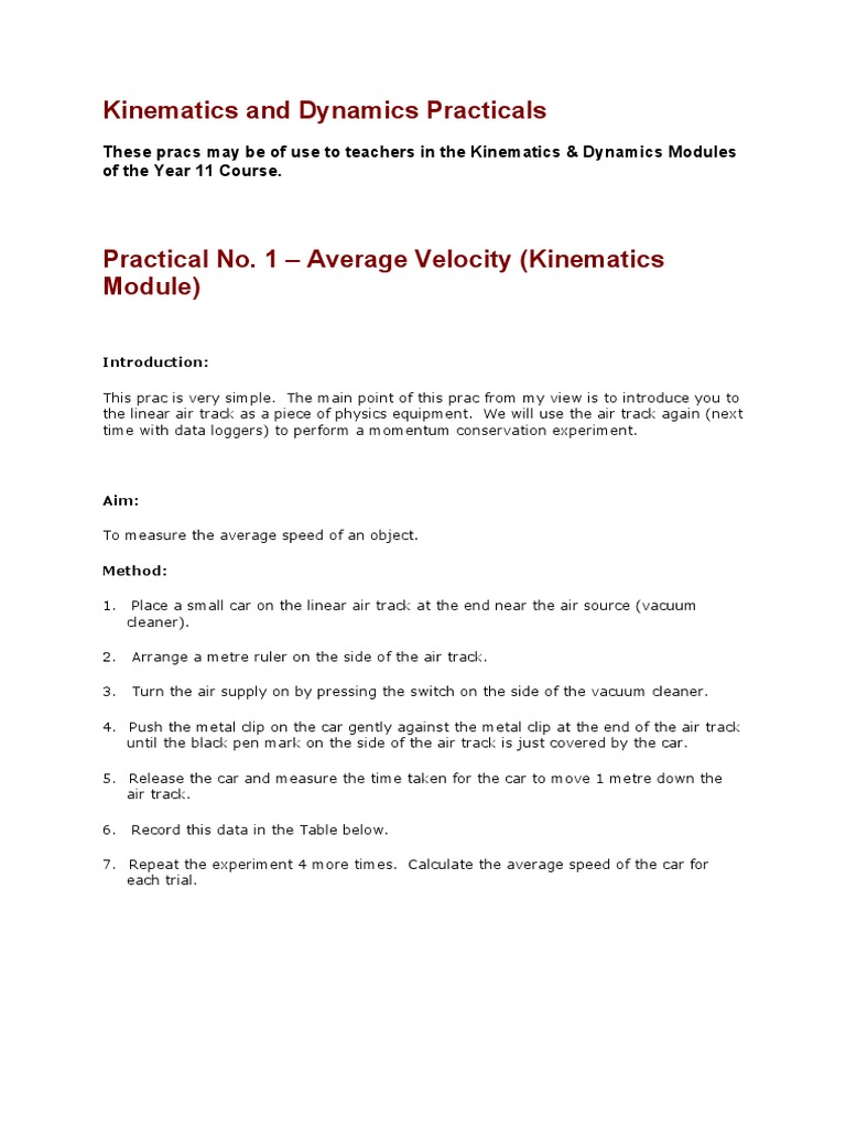 Kinematics Practicals | PDF | Force | Momentum