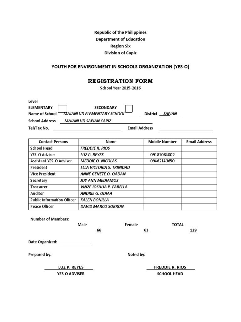 Registration Form: Youth For Environment in Schools Organization (Yes-O ...