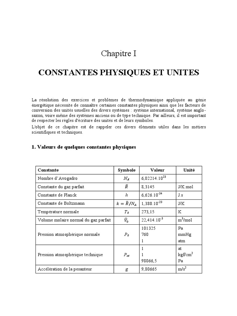 Constantes Physiques Et Unités | PDF | Kilogramme | Mètre