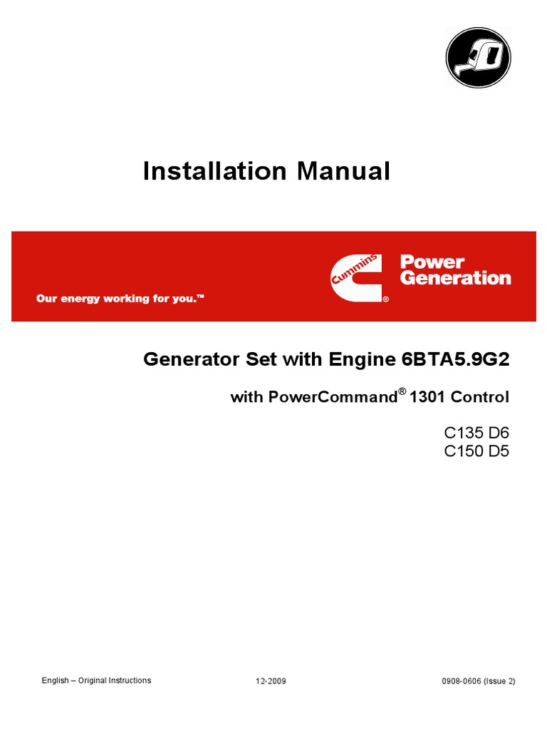 908-0606 Cummins 6BTA5.9G2 Engine Installation Manual (12-2009) | PDF | Electric Generator | Safety