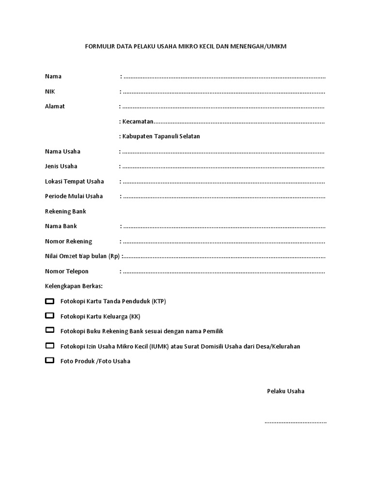 Formulir Data UMKM | PDF