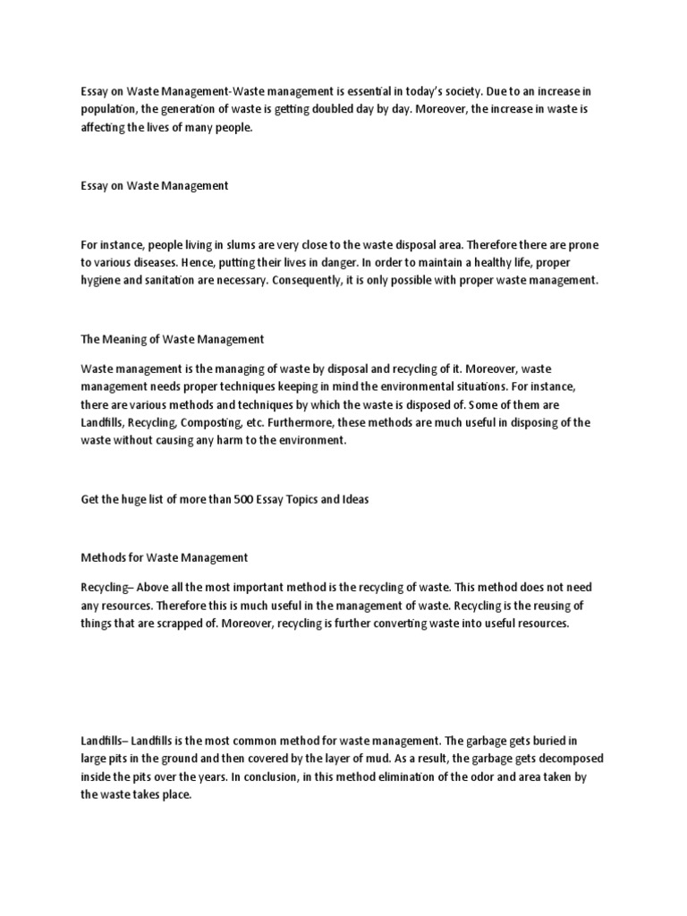 Essay On Waste Disposal | Download Free PDF | Waste Management | Waste