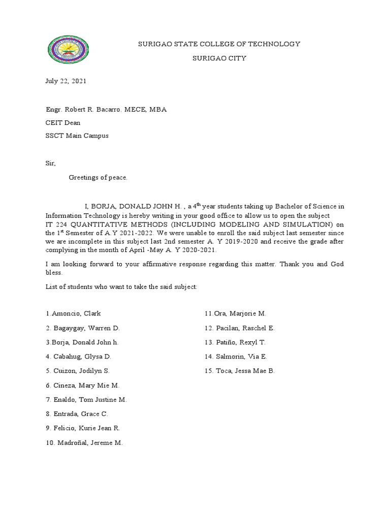 Request Letteropen Subject | PDF