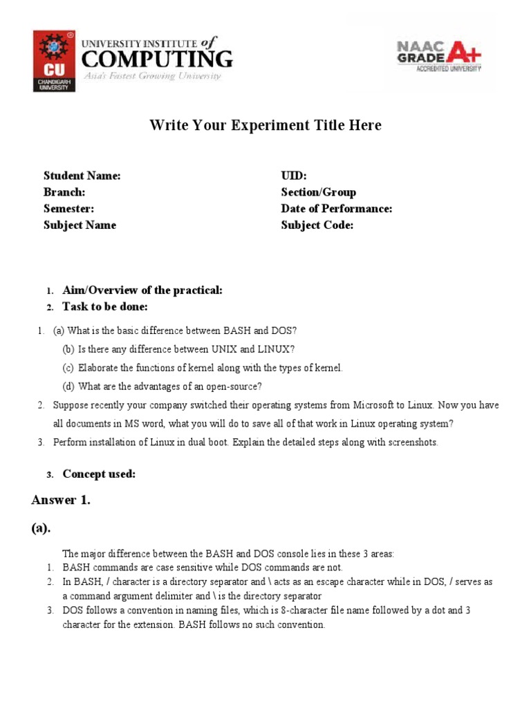 Write Your Experiment Title Here | PDF | Kernel (Operating System) | Linux