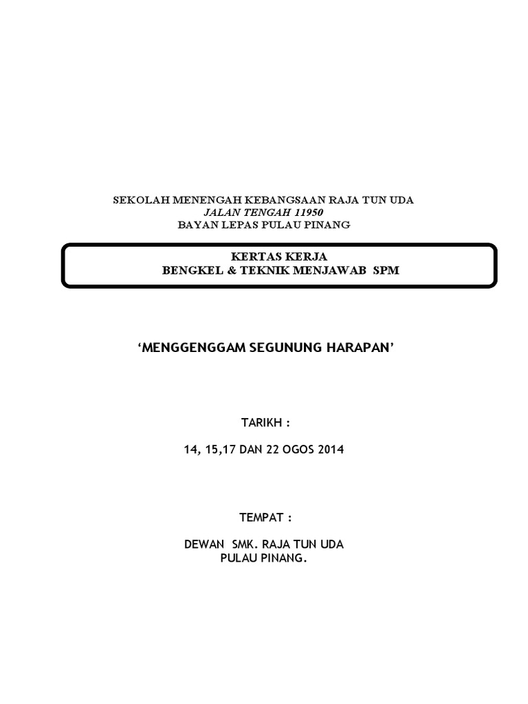 Kertas Kerja Bengkel & Teknik Menjawab PMR 2012 | PDF