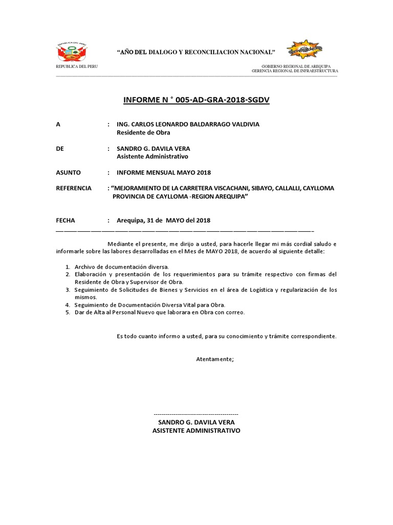 Informe Asistente Administrativo 2018 #05 | PDF