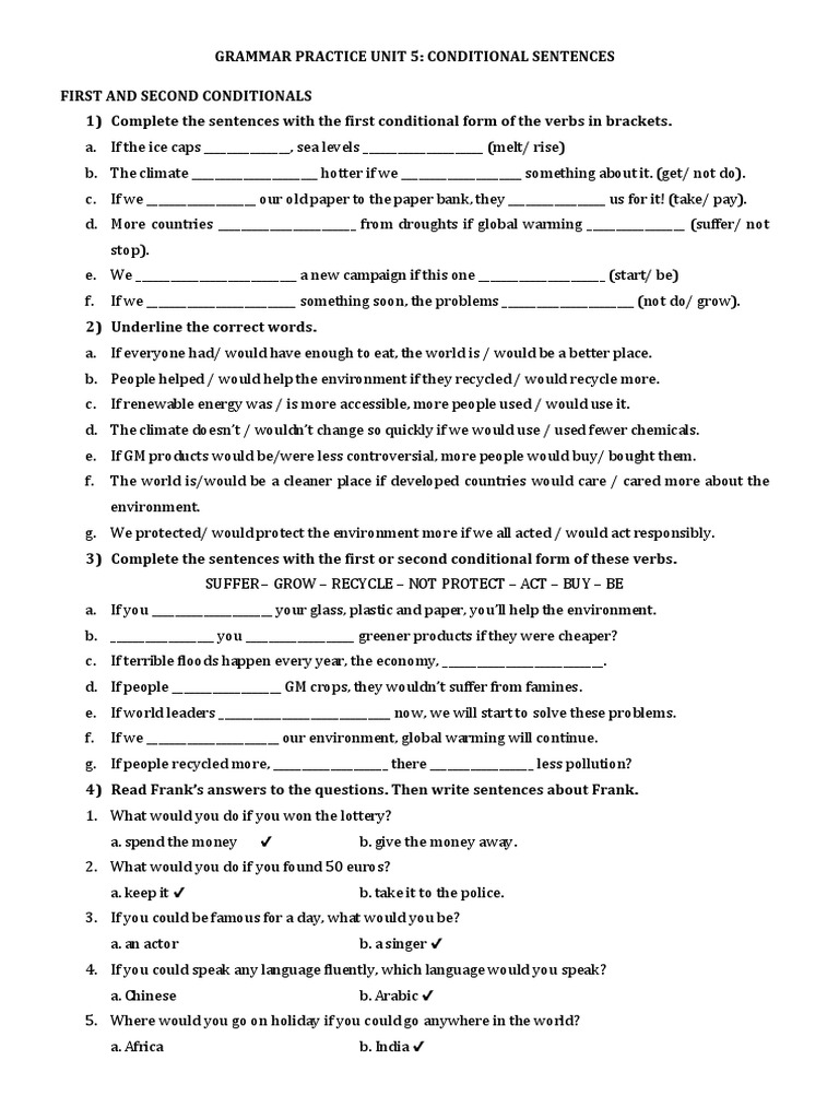 Grammar Practice Unit 5 Conditionals | Download Free PDF ...