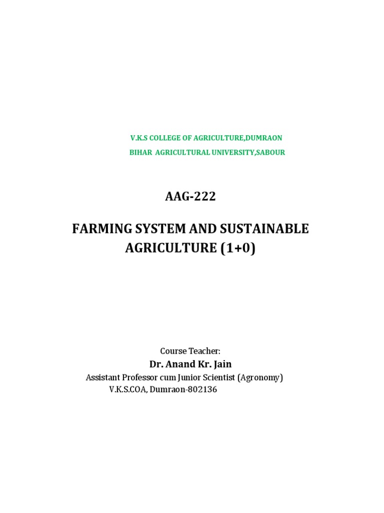 VKS College Farming Systems and Sustainable Agriculture Notes | PDF ...