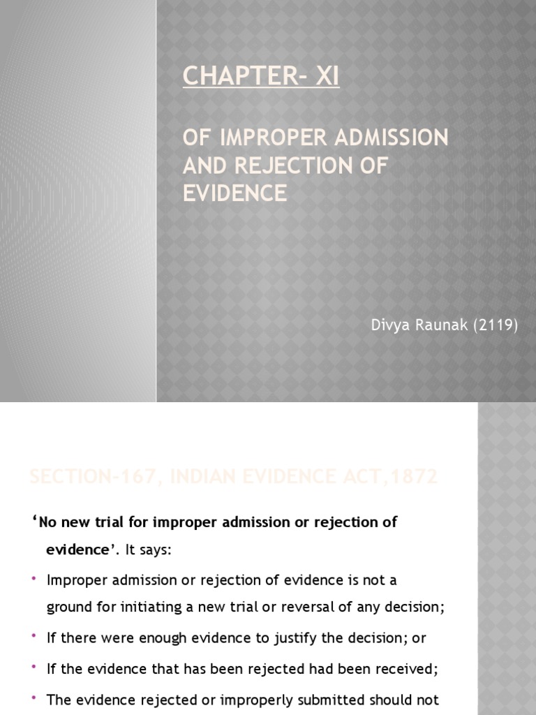 Chapter-Xi: of Improper Admission and Rejection of Evidence | PDF ...