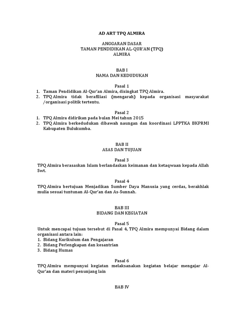 AD ART TPQ Almira dan Struktur Organisasi | PDF