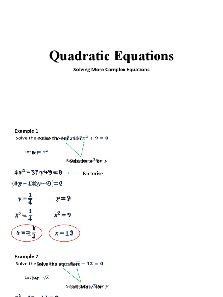 1.5 - Solving More Complex Quadratic Equations | PDF