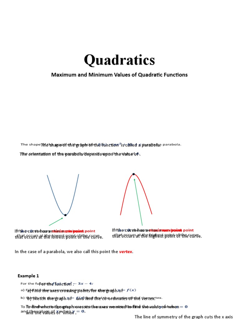 1.6 - Maximum and Minimum Points of Quadratic Functions | PDF ...