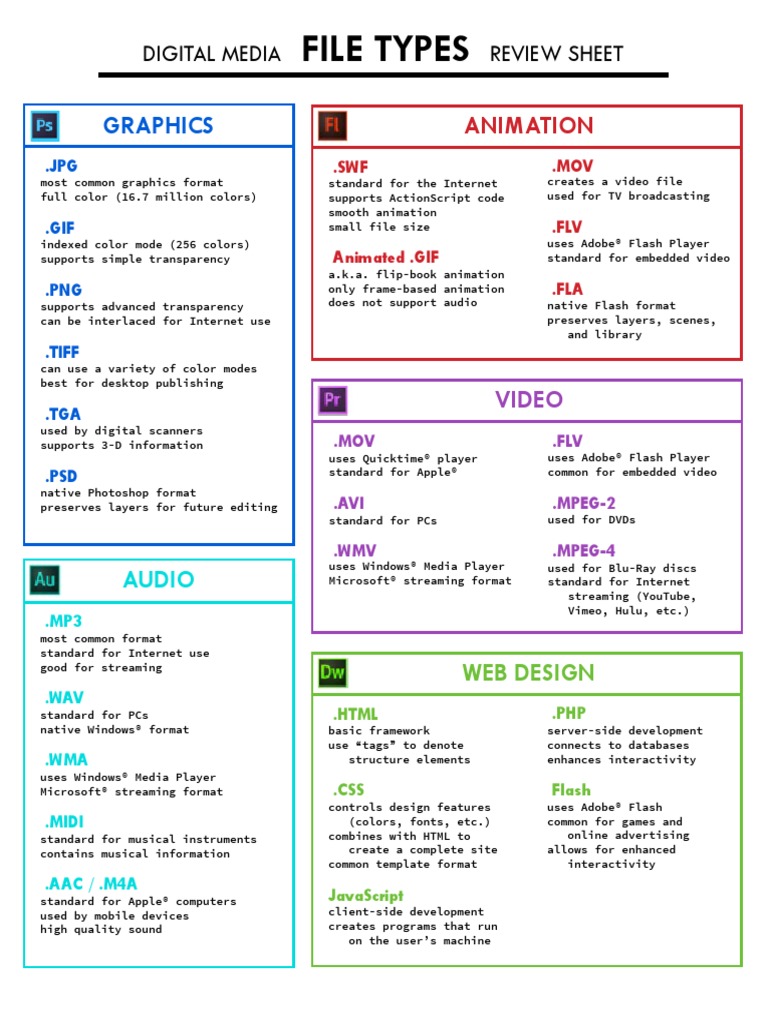 File Types Review Sheet | PDF | Adobe Flash | Computing