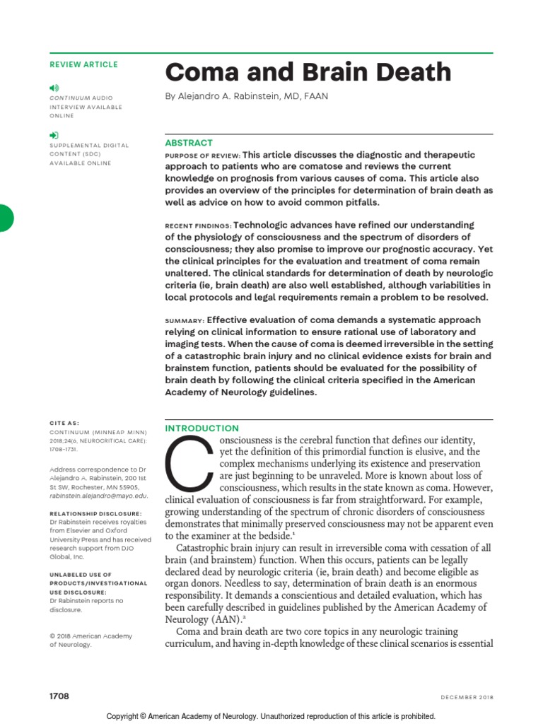 Coma and Brain Death | PDF | Coma | Thrombosis