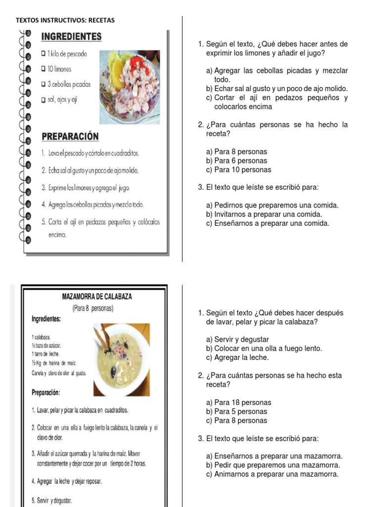 Textos Instructivos, Recetas | PDF