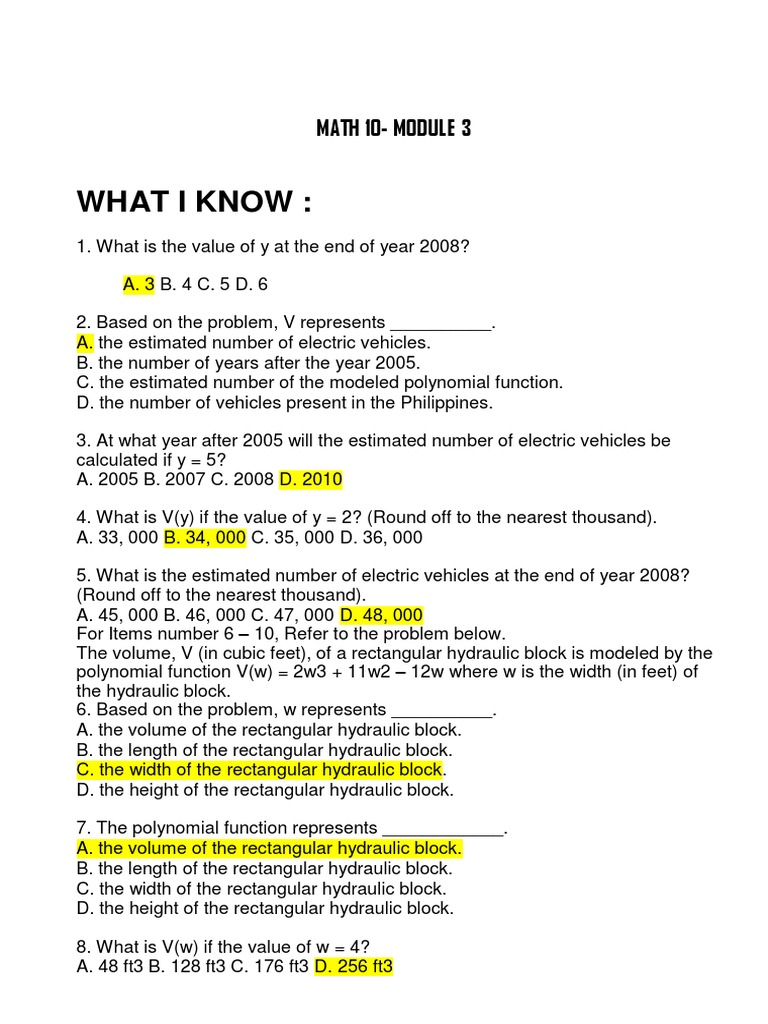 Math 10 - Quarter 2 Module 3 | PDF | Factorization | Volume