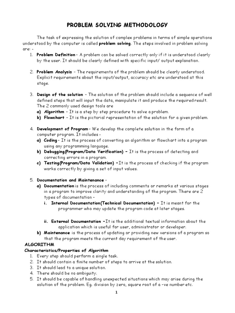 Problem Sloving Methoadology Pdf Algorithms Computer Programming
