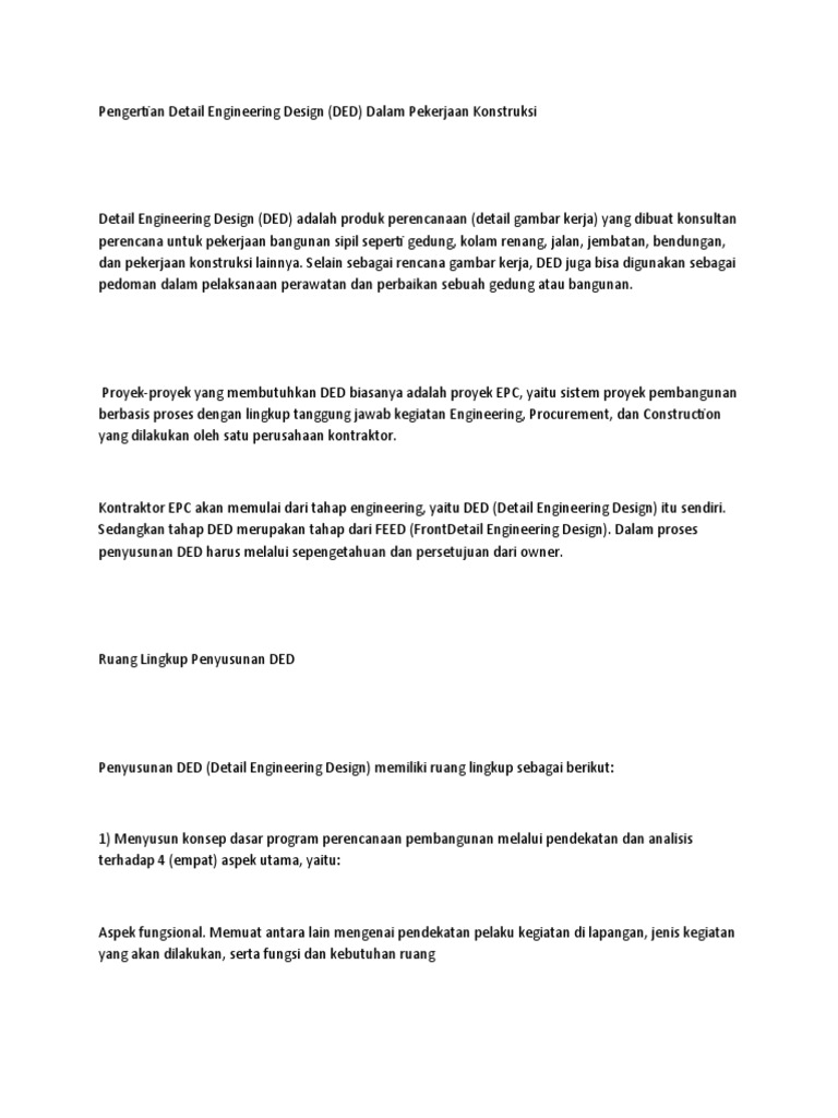 Pengertian dan Komponen Detail Engineering Design (DED) dalam Pekerjaan ...