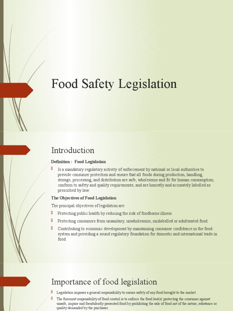 Food Safety Legislation Lecture 6 | PDF | Food Safety | Foods