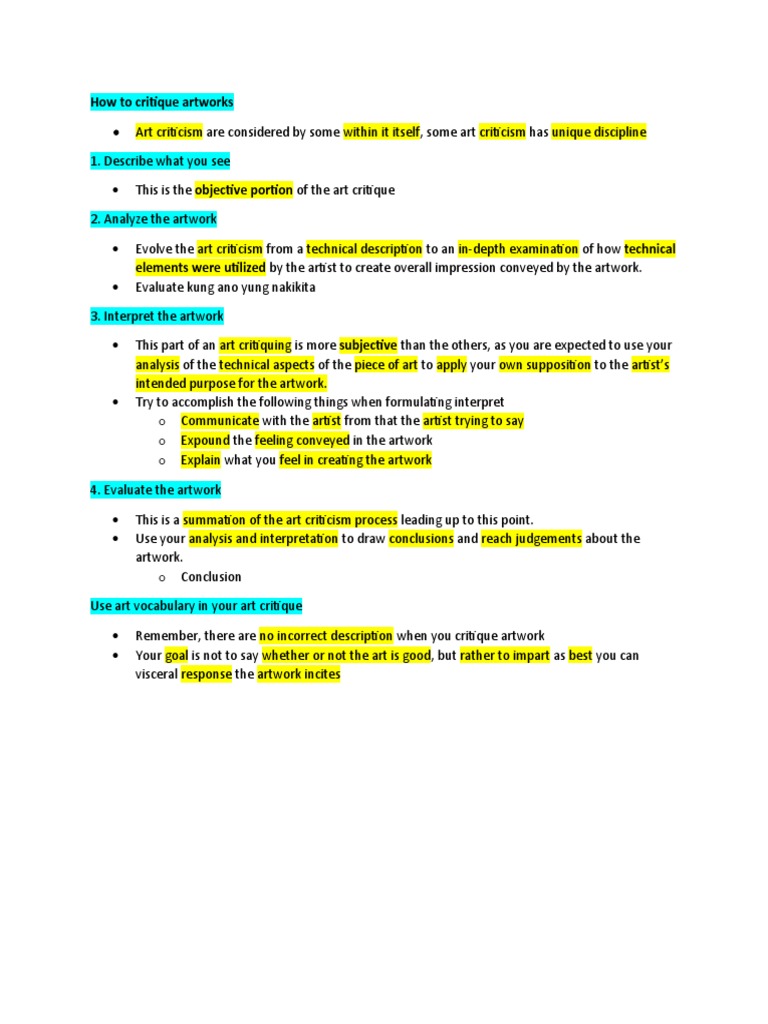 How To Critique Artworks Pdf