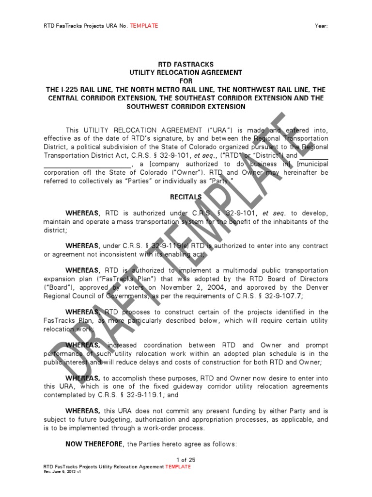 RTD FasTracks Utility Relocation Agreement Summary | PDF | Easement