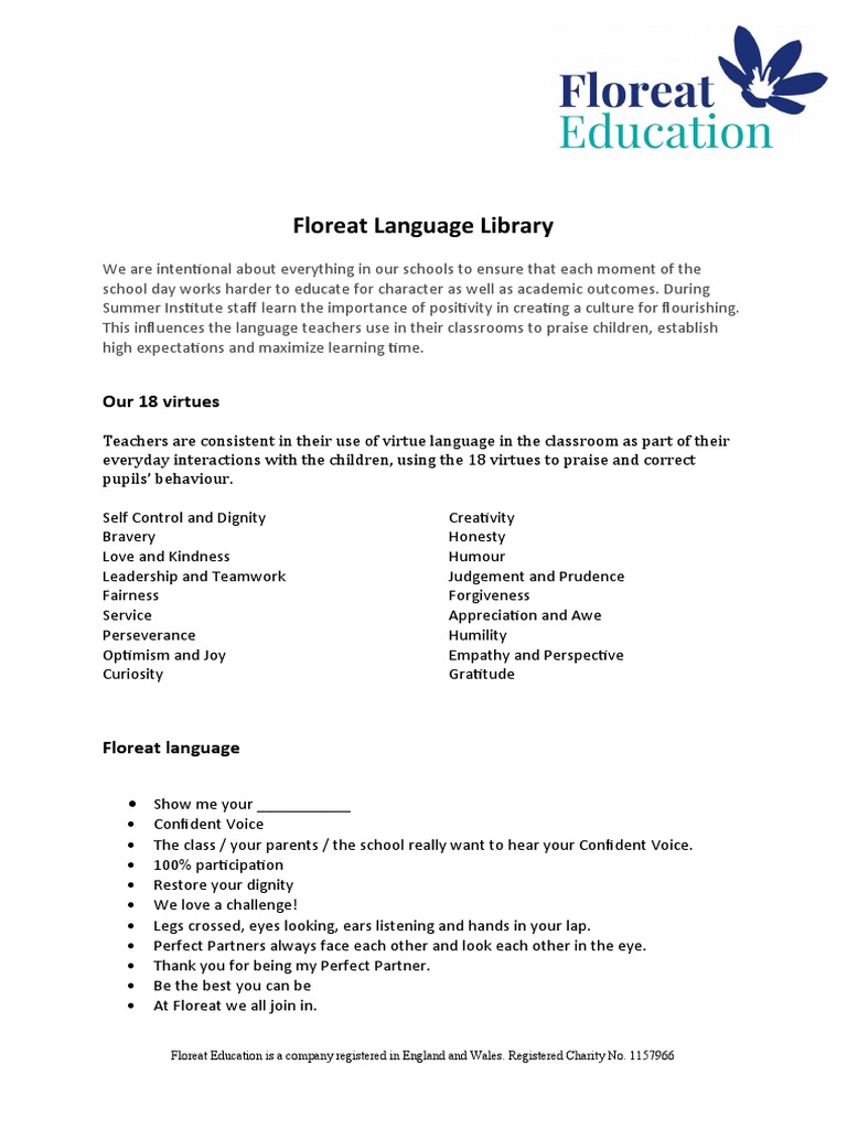 Floreat Language Library: Our 18 Virtues | PDF | Courage | Virtue