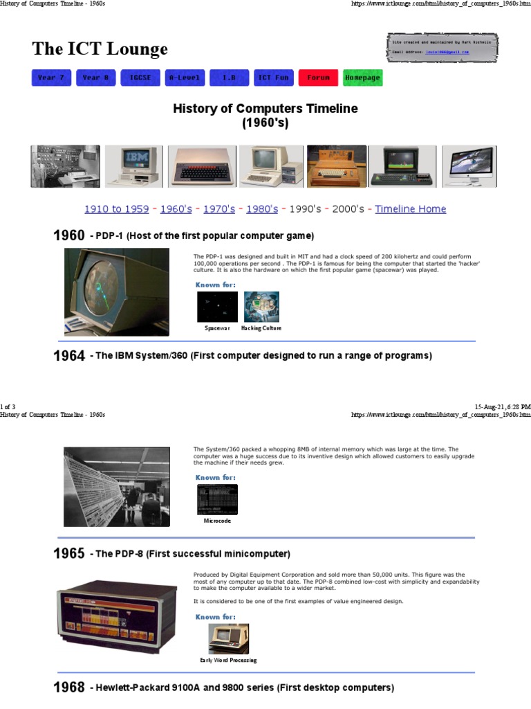 History of Computers Timeline - 1960s | PDF | Computer Architecture ...