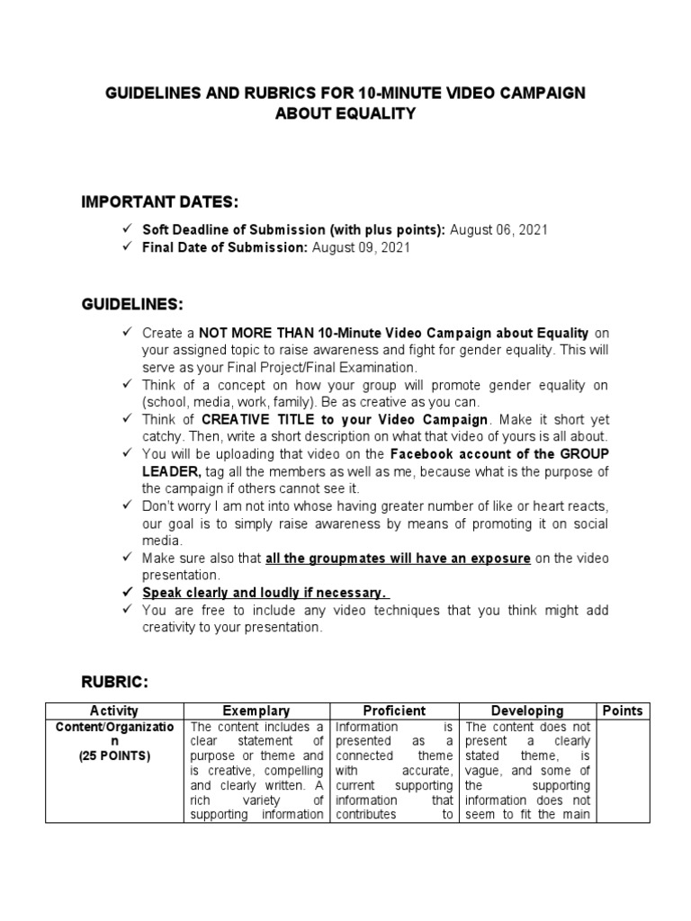 Guidelines for Gender Equality Video Campaign | PDF | Graphics ...