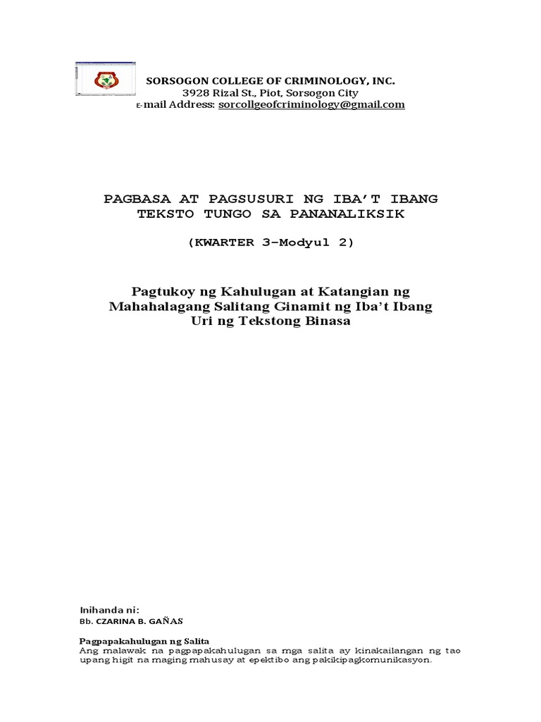 Pagbasa at Pagsusuri Modyul 2 | PDF