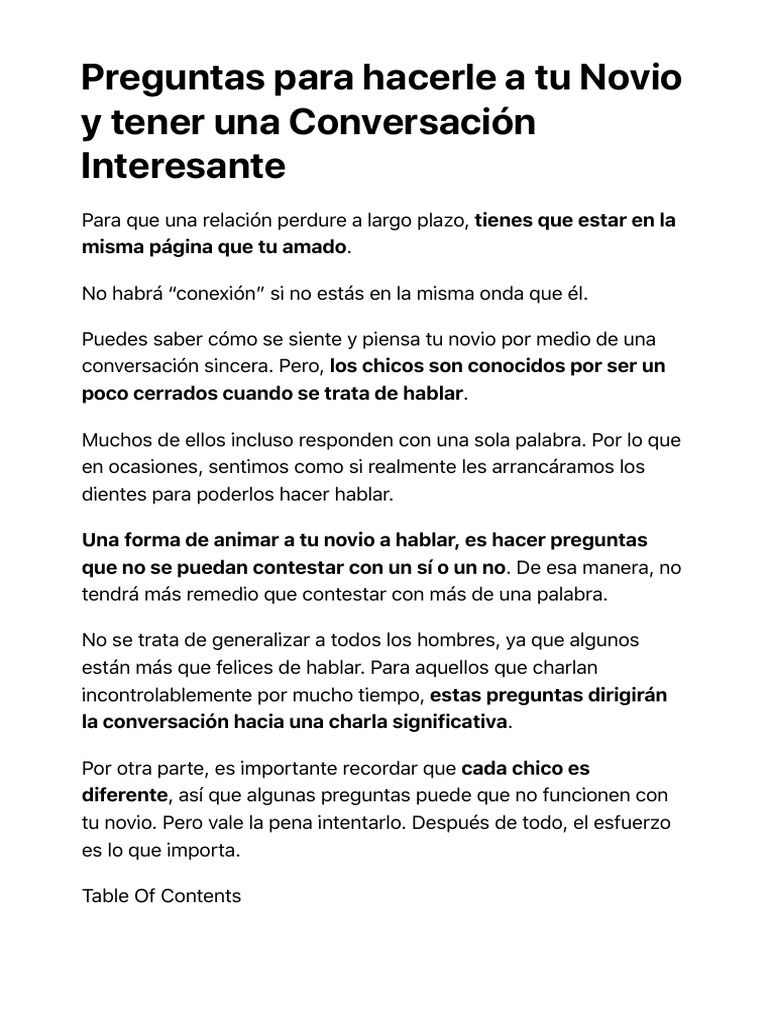 + 300 PREGUNTAS para Hacerle A Tu NOVIO y Conocerlo Mejor | PDF | Amor