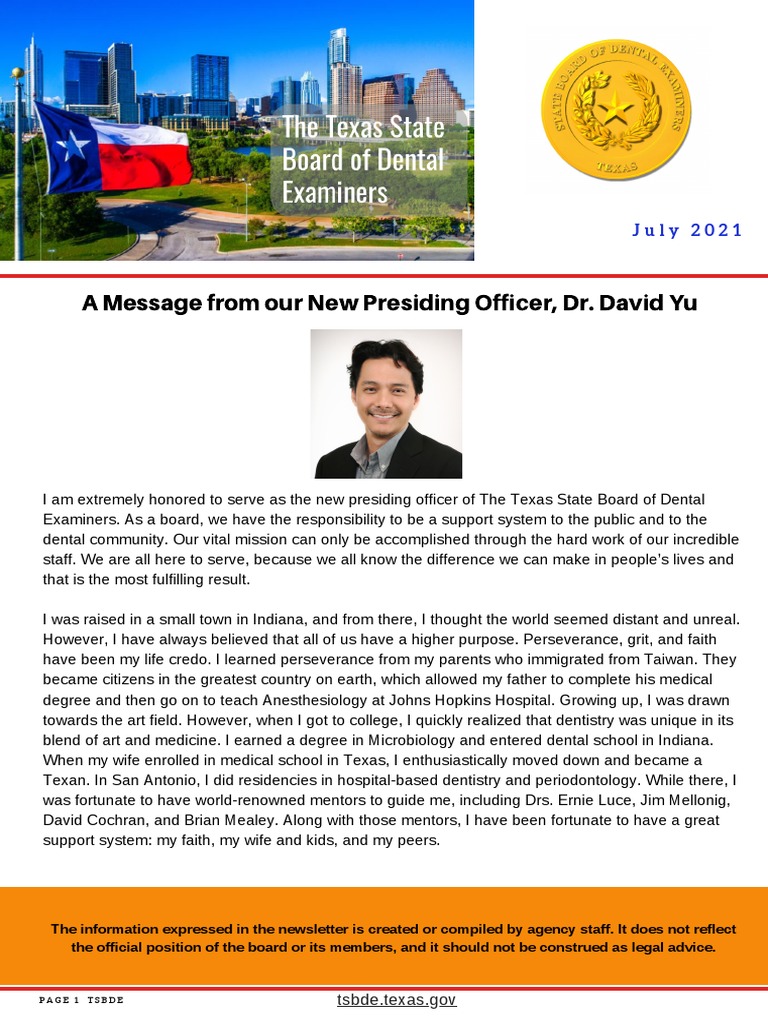 A Message From Our New Presiding Officer, Dr. David Yu: J U L y 2 0 2 1 ...
