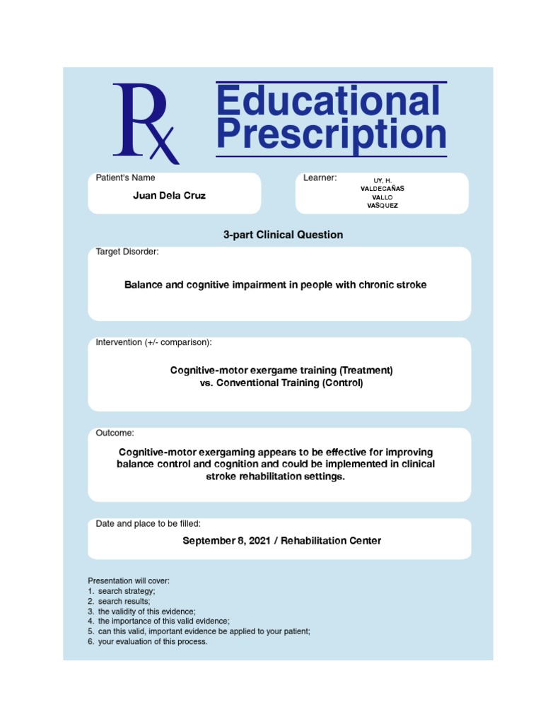 Educational Prescription: 3-Part Clinical Question | PDF | Wellness
