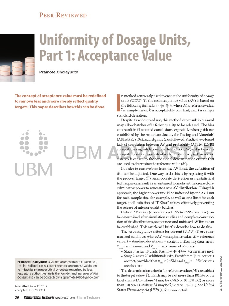 Dosage Uniformity: Redefining AV | PDF | Standard Deviation | Mean