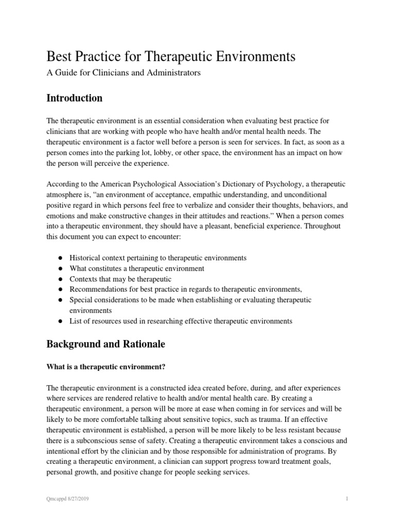 Best Practices for Therapeutic Environments | PDF | Psychotherapy ...