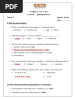 Light and Shadow Worksheets Grade 2-0-2021!20!05 092623 | PDF | Science ...
