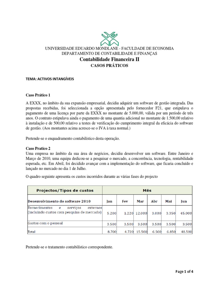 Activos Intangíveis - Casos Praticos | PDF | Contabilidade | Business