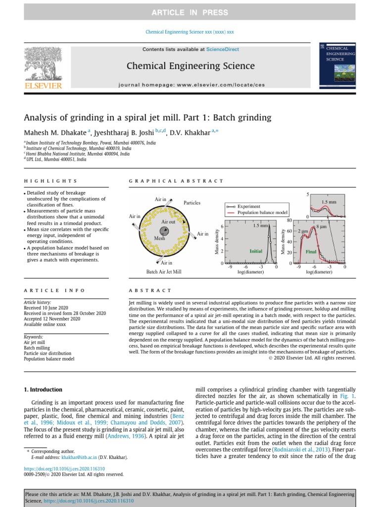 Analysis of Grinding in A Spiral Jet Mill. Part 1 Batch Grinding | PDF | Mill (Grinding) | Nozzle