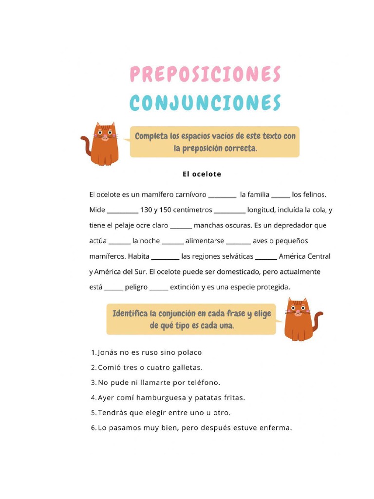 Actividad Las Preposiciones, Conjunciones | PDF