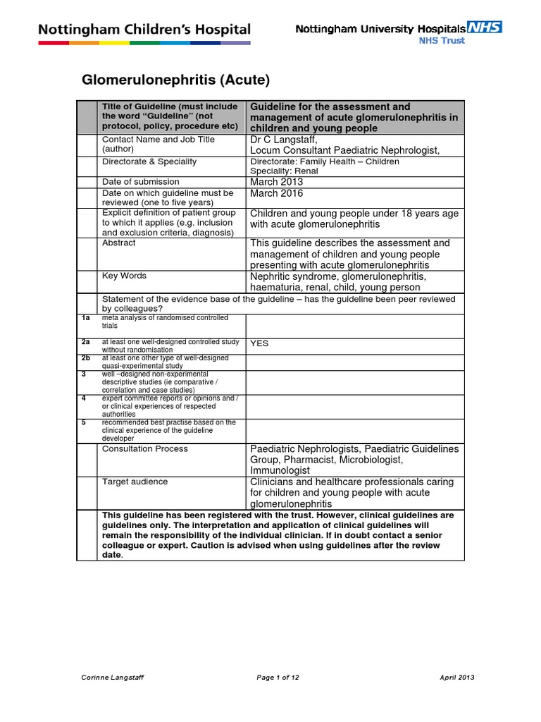 Acute Glomerulonephritis Guidelines | PDF | Nephrology | Kidney