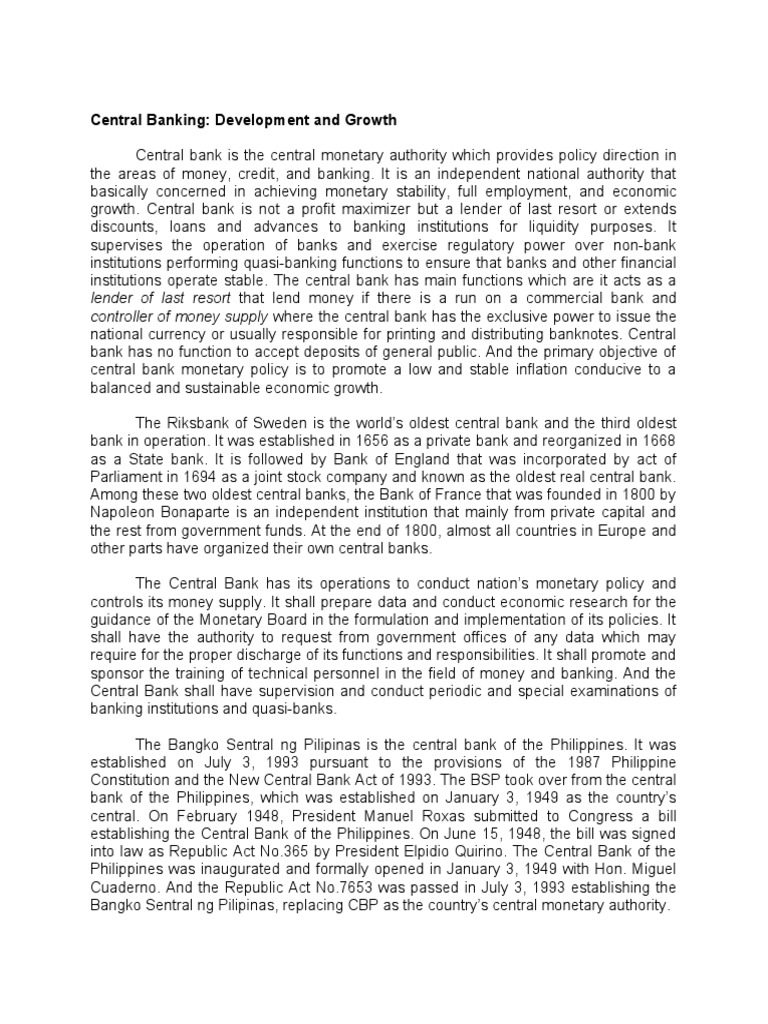 Central Banking Development and Growth | PDF | Central Banks | Banks