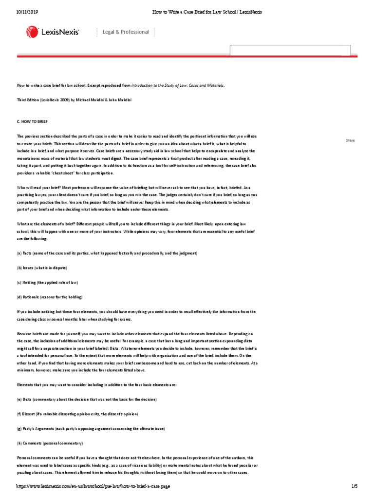 How To Write A Case Brief For Law School - LexisNexis | PDF | Lexis ...
