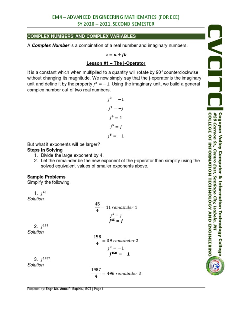 Chapter I-Complex Numbers&Variables | PDF | Complex Number | Trigonometric Functions