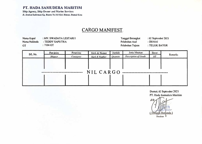 Cargo Manifest: N I L C A R G O | PDF