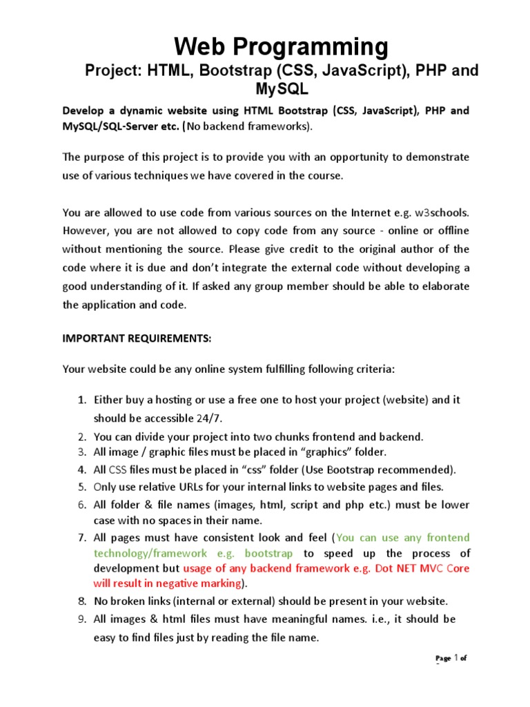 Web Programming: Project: HTML, Bootstrap (CSS, Javascript), PHP and ...